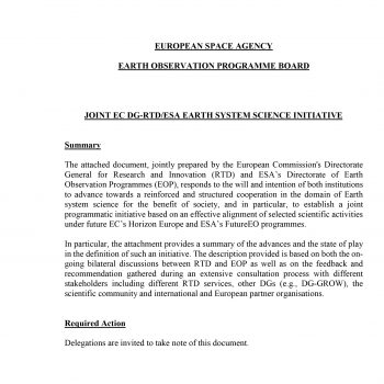 EC-ESA Earth System Science Initiative - eo science for society