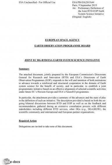 Joint EC DG-RTD/ESA Earth System Science Initiative - eo science for ...